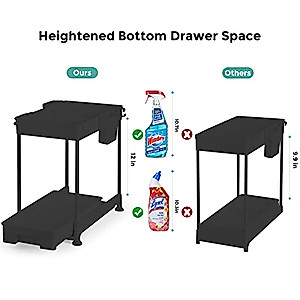 Under Sink Organizer, 2-Tier Sliding Under Sink Organizers and Storage Under Sink Storage for kitchen Under Cabinet Organizer with Hooks, Hanging Cup, Dividers