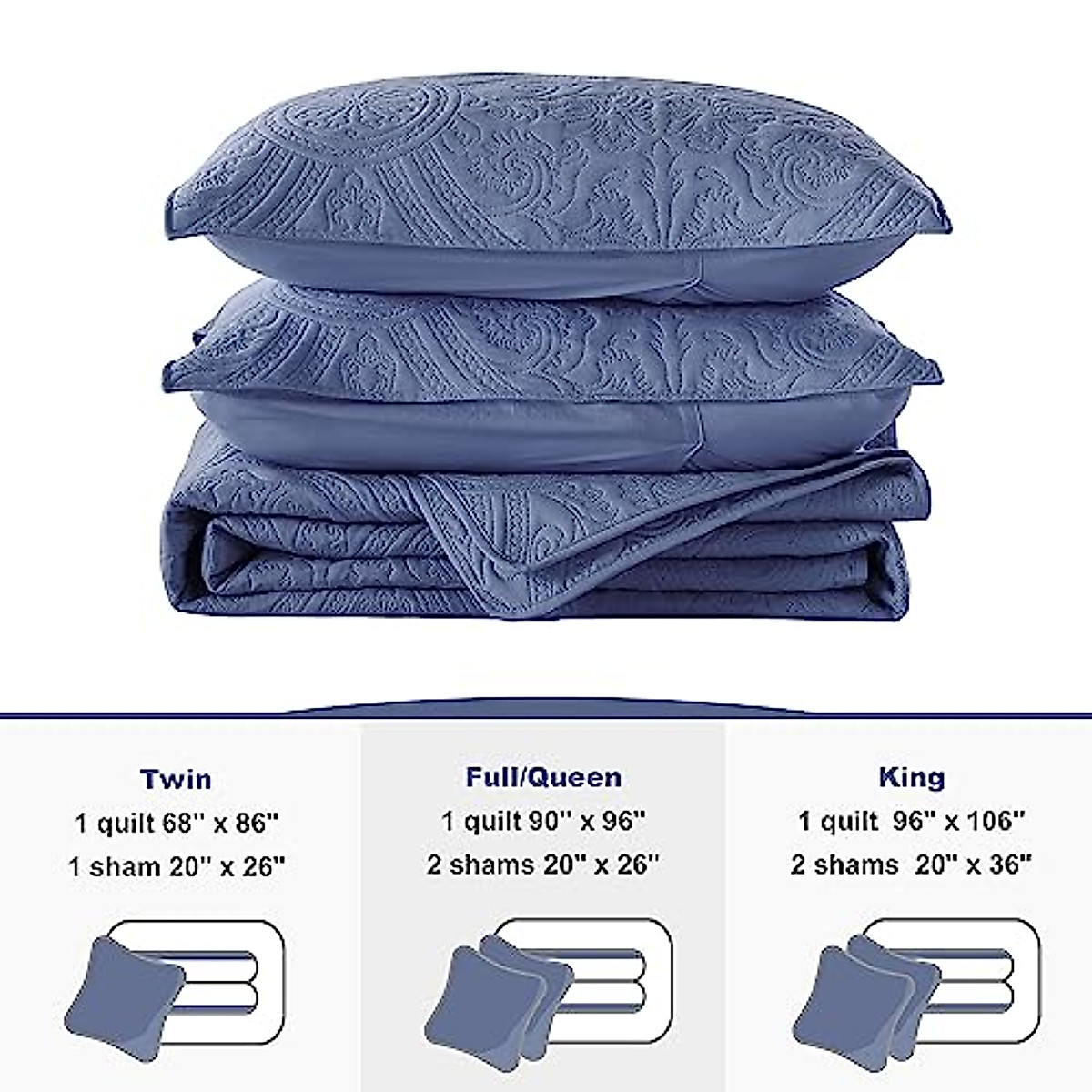 GRT Quilt Set King Size - Navy Lightweight Summer Quilt Bedding Set, Ultra-Soft Summer Microfiber Bedspread, Wrinkle Modern Style Coverlet for All Season - 3 Piece (1 Quilt, 2 Pillow Shams)