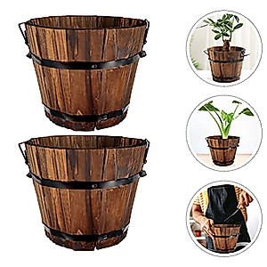 Yardwe Forest Bark Bonsai Tree Pot 2pcs Rustic Wooden Whiskey Barrels Bucket Wooden Flower Bucket Wooden Plant Pot Outdoor Plant Container Farmhouse Decor Succulent Plant Pot