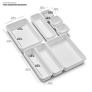 madesmart 8-Piece Interlocking Bin Pack Customizable Multi-Purpose Drawer, One Home Organization, BPA Free, White, 8 Count