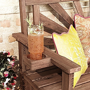 Timechee Outdoor Storage Bench Large Deck Box, 47.2" Patio Wooden Loveseat Benches, Garden Seating Furniture with Cup Holder & Storage Space for Tools for Deck, Porch & Balcony, Brown