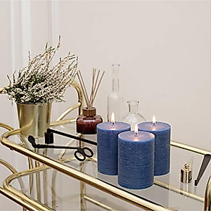 CANDWAX 3x4 Pillar Candles Set of 3 - Decorative Rustic Candles Unscented and No Drip Candles - Ideal as Wedding Candles or Large Candles for Home Interior - Dark Blue Candles