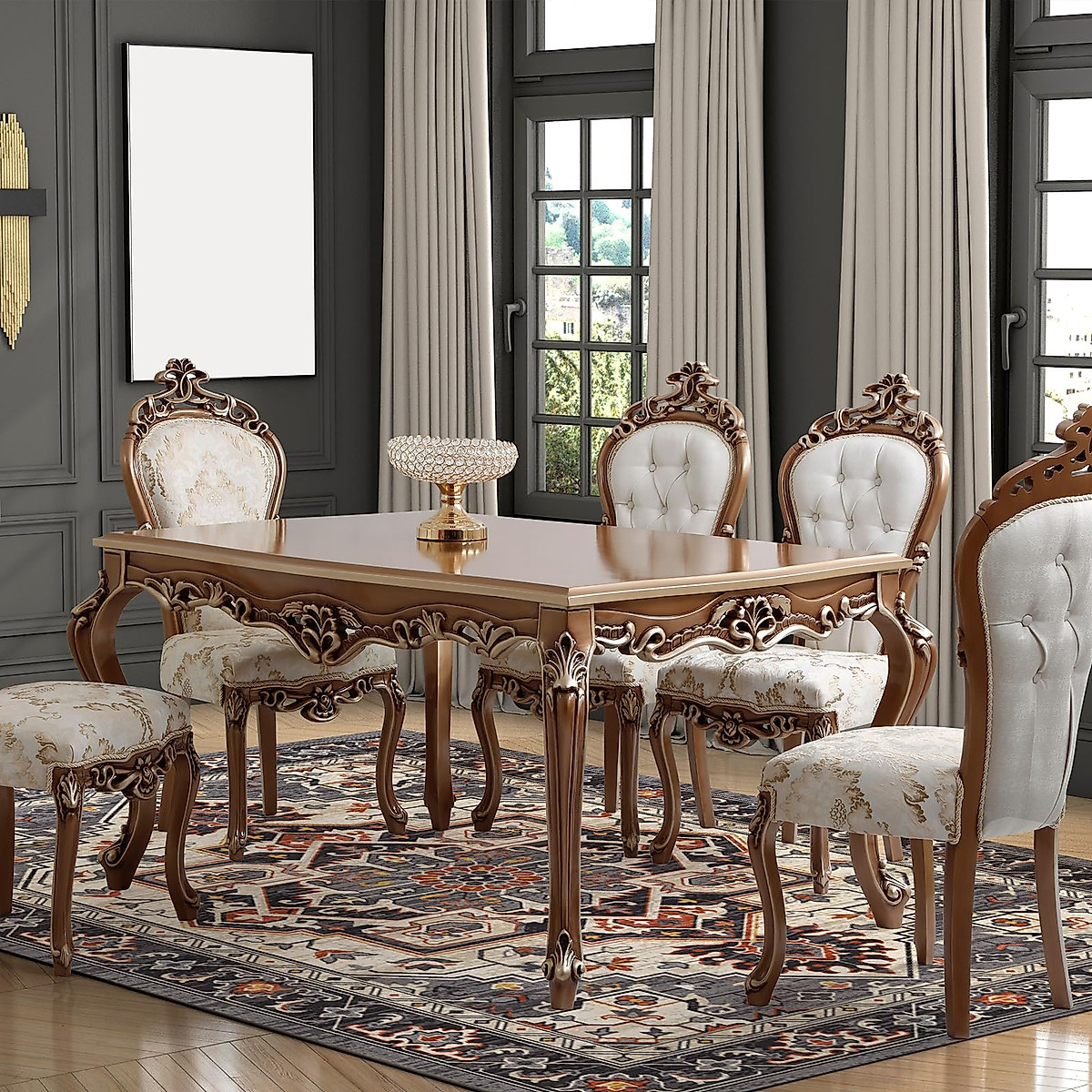 HOMFINE Ultra-Soft Washable Area Rug - 6x9 Non-Slip Vintage Low Pile Carpet Medallion Rugs for Living Room Bedroom Dining Room Office, Black