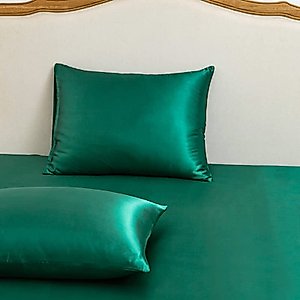 H HOUSEHOLD Satin Silk Pillowcases, Soft and Cozy, Wrinkle, Fade, Stain Resistant for Hair and Skin 2 Pack Super Soft Pillow Case with Envelope Closure (Queen, Dark Green)
