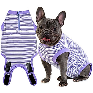 Wabdhaly Dog Surgery Recovery Suit,Surgical Recovery Suit for Medium Female Dgos Spay,Zipper Closure,Combed Cotton Breathable Onesie,Purple Striped M