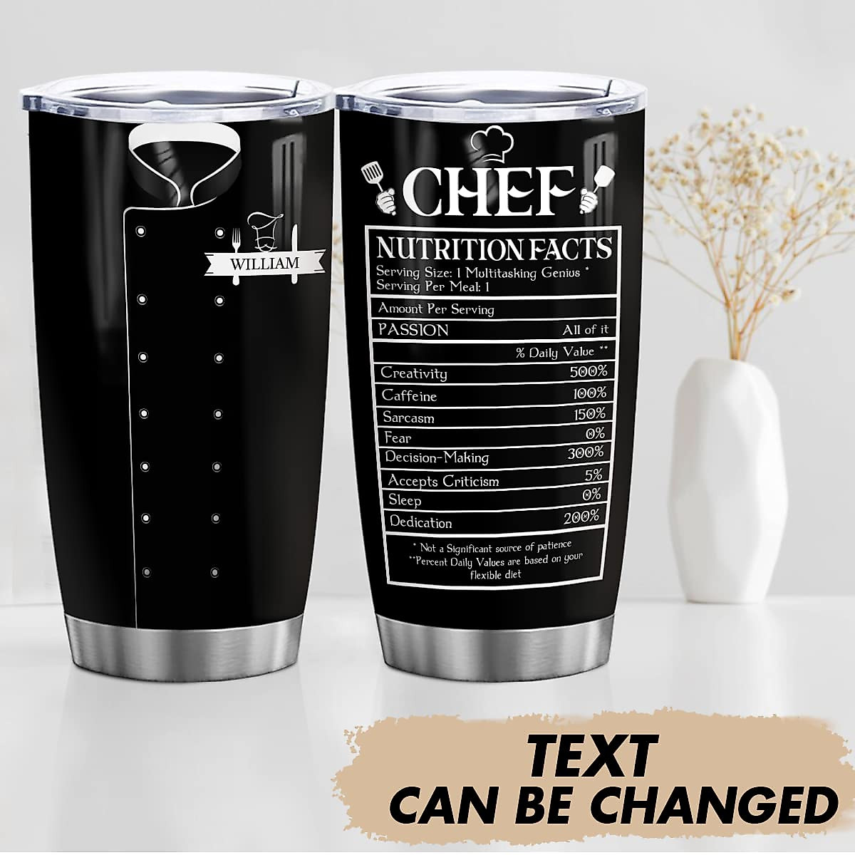 wowcugi Personalized Chef Gifts For Women Men Chef Tumbler 20oz 30oz Chefs Nutrition Facts Stainless Steel Insulated Tumblers Coffee Travel Mug With Lid