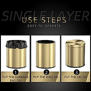 Stainless Steel Trash can,Bathroom Garbage can with lid，Small Trash Can with Flipping Lid, 4gallon,Garbage cans for Kitchen，Living Room. Metallic Gold (Singer) (Gold)