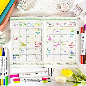 OFFIGIFT Bullet Dotted Journal Kit, 140gsm Hardcover A5 Dotted Journal with 188 Numbered Pages and 3 Index, 12 Brush Pens Dual Tip, 10 Stencils and 14 Washi Tape for Women Men Teen Girls, Teal