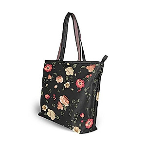 QMXO Floral Flower Rose Leaves Handbags and Purse for Women Tote Bag Large Capacity Top Handle Shopper Shoulder Bag