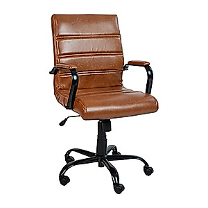 Flash Furniture Whitney Mid-Back Desk Chair - Brown LeatherSoft Executive Swivel Office Chair with Black Frame - Swivel Arm Chair