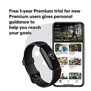 Fitbit Inspire 2 Health & Fitness Tracker with a Free 1-Year Fitbit Premium Trial, 24/7 Heart Rate, Black/Black, One Size (S & L Bands Included)