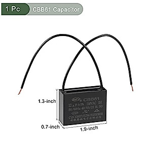 YOKIVE Ceiling Fan Capacitor CBB61, Metallized Polypropylene Film Capacitor Great for Fans Pumps Motors Running (12uF 250V AC 2 Wires 50/60Hz)