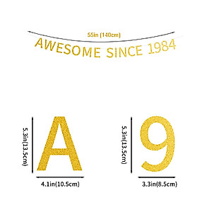Awesome Since 1984 Banner Pre-strung Happy 40th Birthday Banner Gold Glittery 40 Forty Years Old Birthday Party Decorations for Men Women