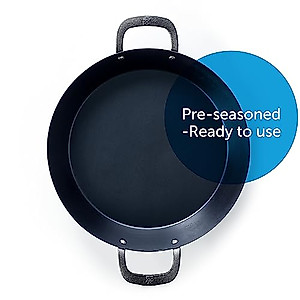 BK Black Steel Seasoned Carbon Steel Paella Pan, 15"