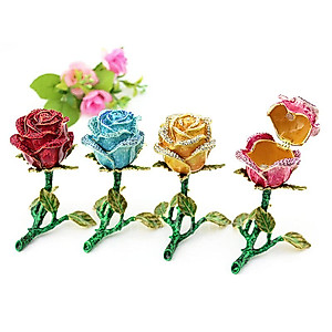 Wowagoga Mini Enamel Rose Hinged Trinket Box Rose Ring Box Small Bling Treasure Box Red Jewelry Box for Proposal Gift Home Décor, Rose Series,Blue