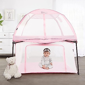 Dream On Me Ziggy Square Playpen with Canopy | Baby Playpen | Portable and Lightweight | Playpen for Babies and Toddler | Pink