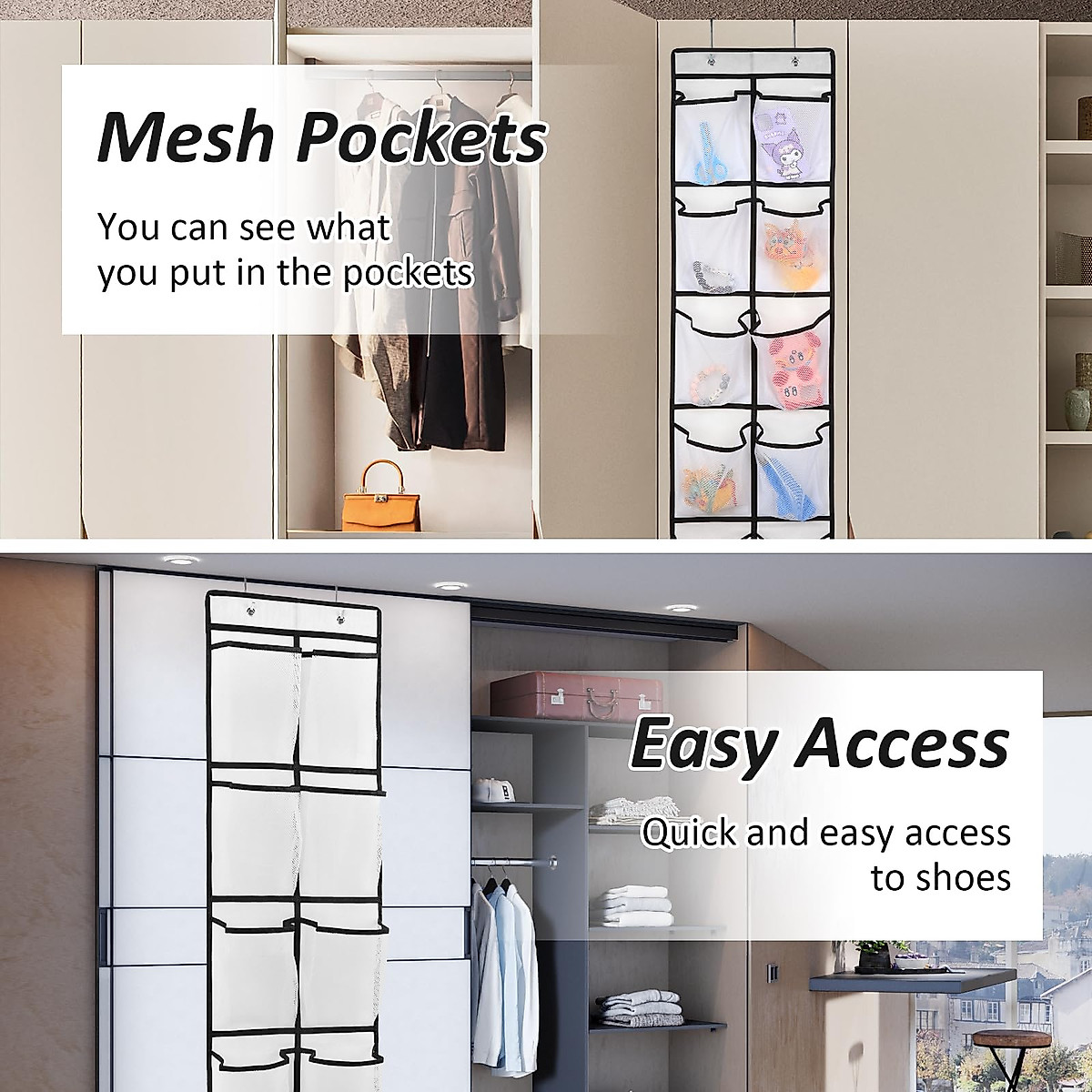 GOMAJI 2PK 12 Large Pockets Over Door Hanging Shoe Organizer