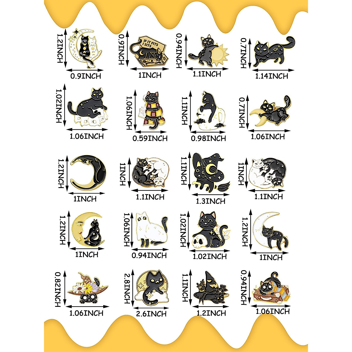 Ferraycle 20 Pieces Cat Enamel Pins Bulk for Backpack Cute Enamel Brooch Pins Set Black Cat Lapel Pins Witchy Enamel Brooch Pins for Women Men Girls DIY Badges Clothing Jacket Bags Halloween Gifts