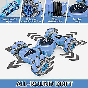 Tecnock Remote Control Car RC Cars for Boys Girls, 2.4GHz 4WD Gesture Sensing RC Stunt Car Toys - 360° Rotating Double Sided Hand Controlled RC Car with Lights, Gifts for Kids, Blue