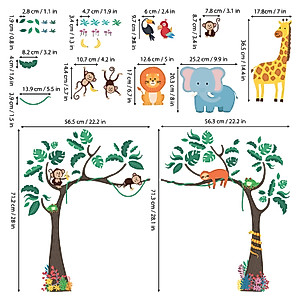 DECOWALL SG-2112 Jungle Animal Tree Wall Decals Elephant Monkey Giraffe Lion Forest Wall Stickers for Kids Baby Nursery Bedroom Playroom Living Room Decor DIY Art