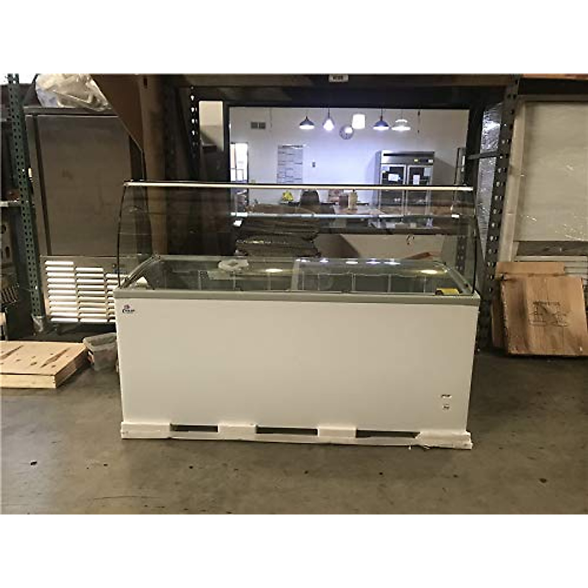 Gelato Freezer Display Case Dipping Cabinet Pan Ice cream showcase Curved Clear Glass 72"