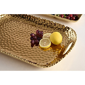 Pampa Bay Golden Millenium Titanium-Plated Porcelain Rectangular Tray with Handles, 19 X 11.5 X 3in