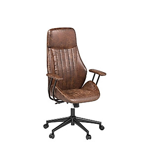 ovios Office Chair, Mid Century Modern Chair with Lumbar Support, Ergonomic High Back Suede Leather Executive Chair with Swivel Rolling Wheels, Dark Brown