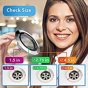 Kitchen Sink Strainer - Stainless Steel, Large Wide Rim 4.5", Anti Clogging, Wire Mesh Sink Strainers - Deep Basket, Quick Outflow, Effective Catching Debris (2-Pack)