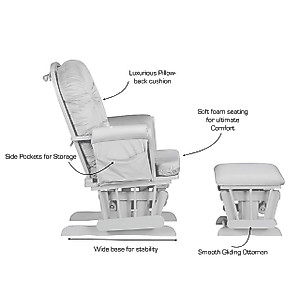Suite Bebe Carson Glider and Ottoman in White Wood and Woven Gray Fabric