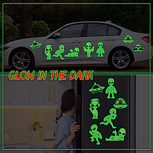 Xuhal 10 Pieces Halloween Garage Door Decorations Glow in The Dark Alien UFO Garage Magnetic Stickers Luminous Garage Door Magnets Waterproof Magnet Fridge Car Magnets Decal Alien Party Supplies