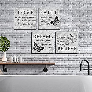 Canvas Wall Art Butterfly Grey Inspirational Quotes Love Dream Faith Believe Bathroom Bedroom Wall Decor Posters Picture Prints (12x12inch, Grey)