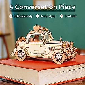 Rowood 3D Puzzles for Adults, Model Car Kits, DIY Wooden Toys Craft Gift on Birthday Christmas for Boys-Vintage Car