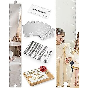LOOKEY Growth Chart Mirror for Kids - Height Ruler with Stickers - Nursery Wall Decor Dress Up Center - Shatterproof Acrylic Full Body Measurement - Montessori Essential