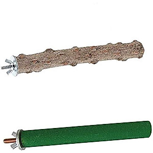 2 PCS Bird Perch Stand Toy Parrot Colorful Sand Wooden Stand + Natural Prickly Ash Wood Platform Paw Grind Trim Beak Nail for Parakeet Budgie Cockatiel Cockatoo Finch Lovebird Cage Accessories