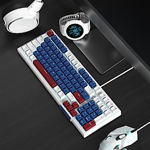 MageGee Mechanical Keyboard, Star98 Wired Gaming Keyboard Backlit Ultra-Slim USB Keyboards with Blue Switches 98 Keys for PC Windows Computer Laptop - White Blue/Blue Switches