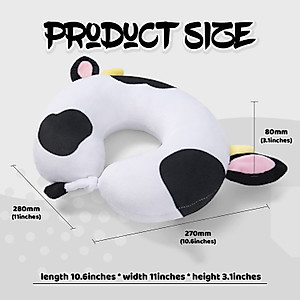 GLCS GLAUCUS Kid Travel Pillow for Car Airplane Soft Kids Neck Pillow for Head Chin Support Cute Animal U Shaped Travel Pillow Portable Essential for Road Trip Traveling White Cow