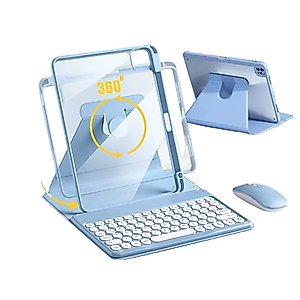 AnMengXinLing Rotating Keyboard Case for iPad 9th /8th /7th Gen 10.2 Inch, Vertical Case for iPad 9/iPad 8/iPad 7 with Detachable Keyboard Mouse,Clear Cover with Pencil Holder, Blue