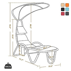 MCombo Outdoor Steel Chaise Lounge Chair with Removable Canopy and Cushions, Reclining Chair w/Side Pocket Arc Stand, for Beach Poolside Backyard Balcony Porch, 4097 (Orange)