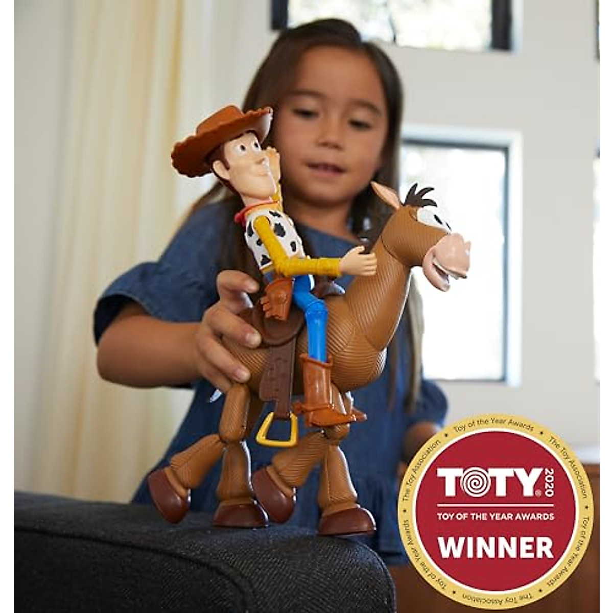 Mattel Disney Pixar Toy Story 4 Movie Set of 2 Action Figures, Collectible Pack Includes with Woody with Removable Hat & Rideable Bullseye