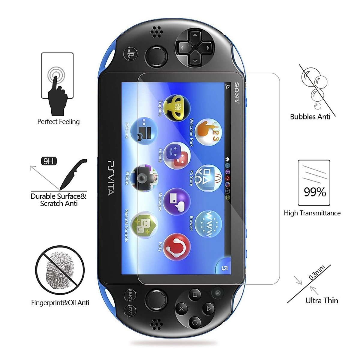 (Pack of 2) Screen Protector for PS Vita 2000, Akwox Premium HD Clear 9H Tempered Glass Screen Protective Film for Sony PlayStation Vita PSV 2000-Max Clarity and Touch Accuracy Film