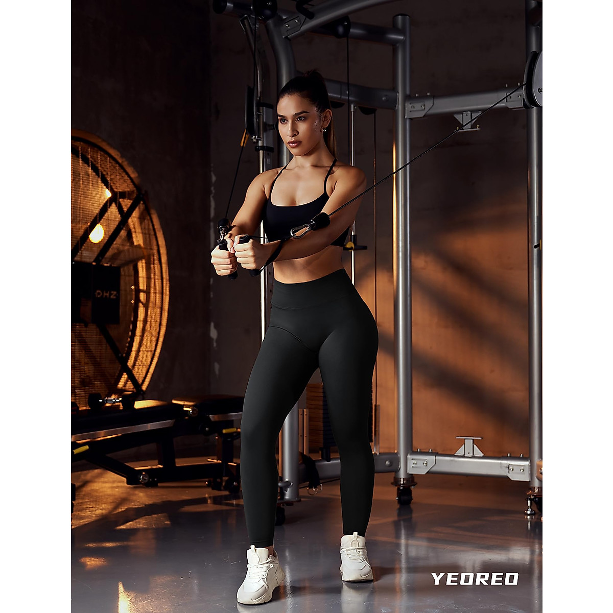 YEOREO Liz Scrunch Workout Leggings for Women High Waisted Butt Lifting V Back Waist Seamless Gym Yoga Leggings Black S