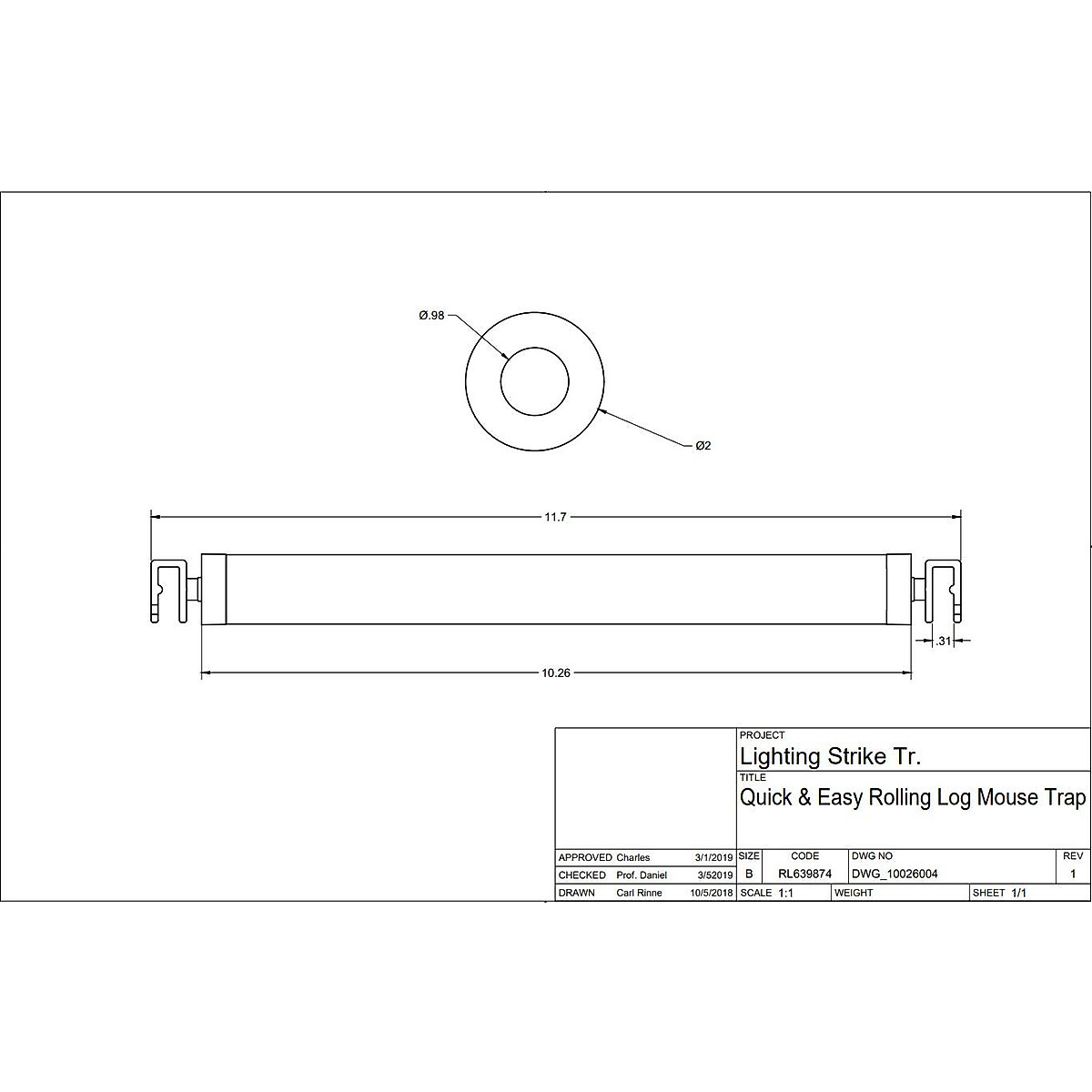 RINNETRAPS, Rolling Log Mouse Trap, Tested & Proven Effective Capture or Kill of Mice, Small Rats or Rodents, Humane for Pest Control, Catches Safe with No Poison: Made & Designed in The USA (1)