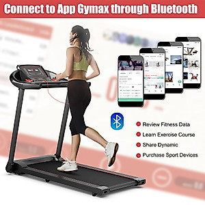 Goplus 2.25HP Folding Treadmill, Portable Electric Superfit Treadmill W/APP Control, 12 Preset Programs, Blue Tooth Speaker, LED Display, Walking Running Machine for Home Office
