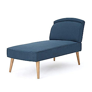 Christopher Knight Home Carisia Mid-Century Modern Fabric Chaise Lounge, Navy Blue / Natural