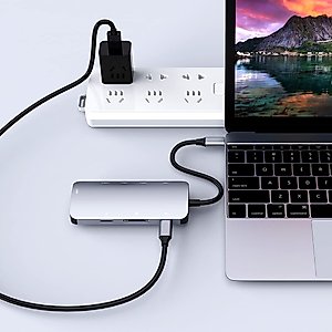 USB C Hub, USB C Ethernet, Gigabit Ethernet 8-in-1,GIGABIT 1000M Rj45,PD 60W Fast Charging,4K HD-MI,3*USB3.0 up to 5Gbps Data Transfer,SD/TF Card Reader, USB C Hub_Flat