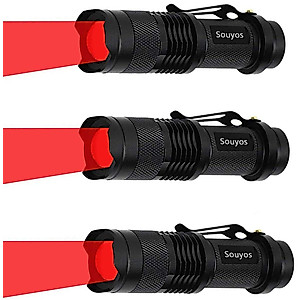 3 Pack Red Light Flashlight,3 Modes Red Led Flashlight,Zoomable Long Range Red Hunting Light Red Flashlight Torch with Clip for Hunting,Detector,Night Observation, Night Detecting-Black House