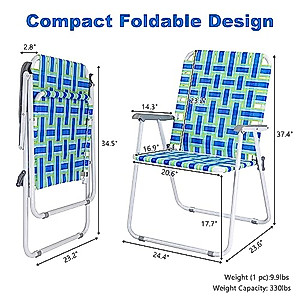 VINGLI Oversized Patio Lawn Webbed Folding Chairs Set of 2, Outdoor Beach Portable Camping Chair for Yard, Garden (Blue, Oversize)