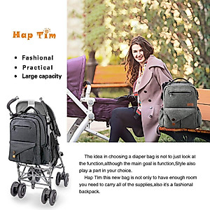 Hap Tim Multi-function Large Baby Diaper Bag Backpack with Stroller Straps, Insulated Bottle Pockets, Changing Pad (Dark Gray-5284)