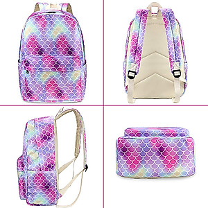 MCWTH Mermaid Rainbow School Backpack for Girls, School Bags Bookbags for Teen Kids (Pink)