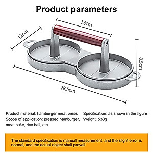 DJ.KEKAO Two at a Time Round Shape Hamburger Press Aluminum Alloy Hamburger Meat Beef Grill Burger Press Food Mold Kichen Tool with 100 Pieces Waxed Papers for Cooking (Two)
